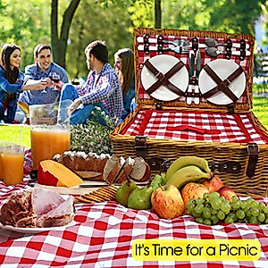 Nature Gear Upgraded 4 Person XL Picnic Basket (4 Person, Red & White)