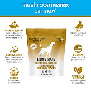 Om Mushroom Matrix Pet - Canine | Lion’s Mane | USA Grown Human-Grade Organic Mushroom Powder Pet Supplement | Cognitive Support & Holistic Digestive Support for Dogs & Cats | 200 Grams, 7.1 oz