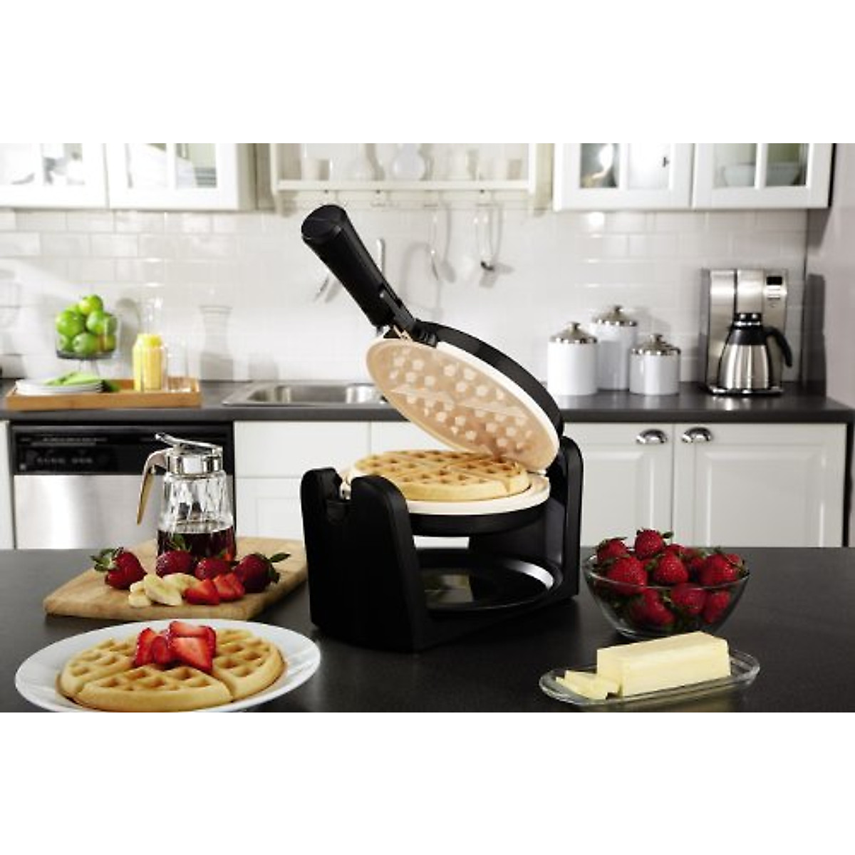 Oster Titanium-Infused DuraCeramic Flip Waffle Maker, Black (CKSTWFBF10W-TECO)