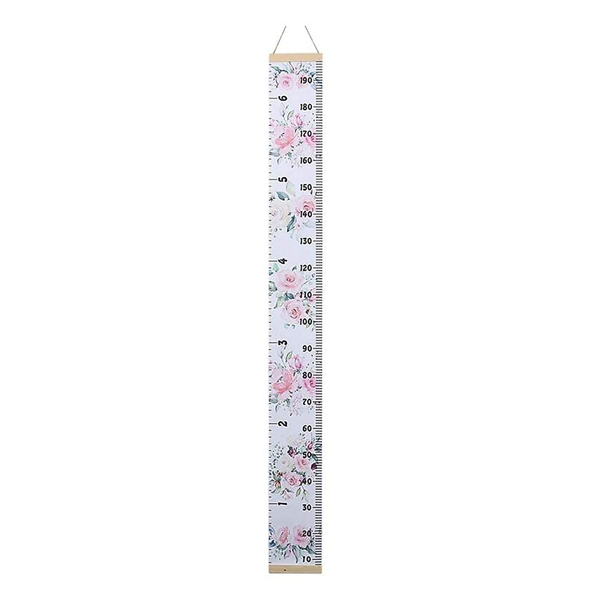 Baby Growth Chart Ruler Kids Roll-up Height Chart Wall Hanging Measurement Chart Wall Decor with Wood Frame for Kids Nursery Room Canvas Removable Height Growth Chart 8'' x 79'' (Pink Flower)