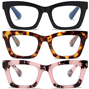 FSRTEP Oprah Style Readers for Women - 3 Pack Stylis Style Reading Glasses with Blue Light Blocking and Spring Hinge +1.75
