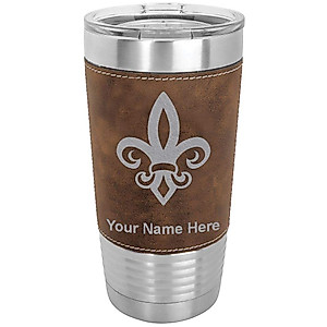 LaserGram 20oz Vacuum Insulated Tumbler Mug, Fleur de Lis, Personalized Engraving Included (Faux Leather, Rustic)