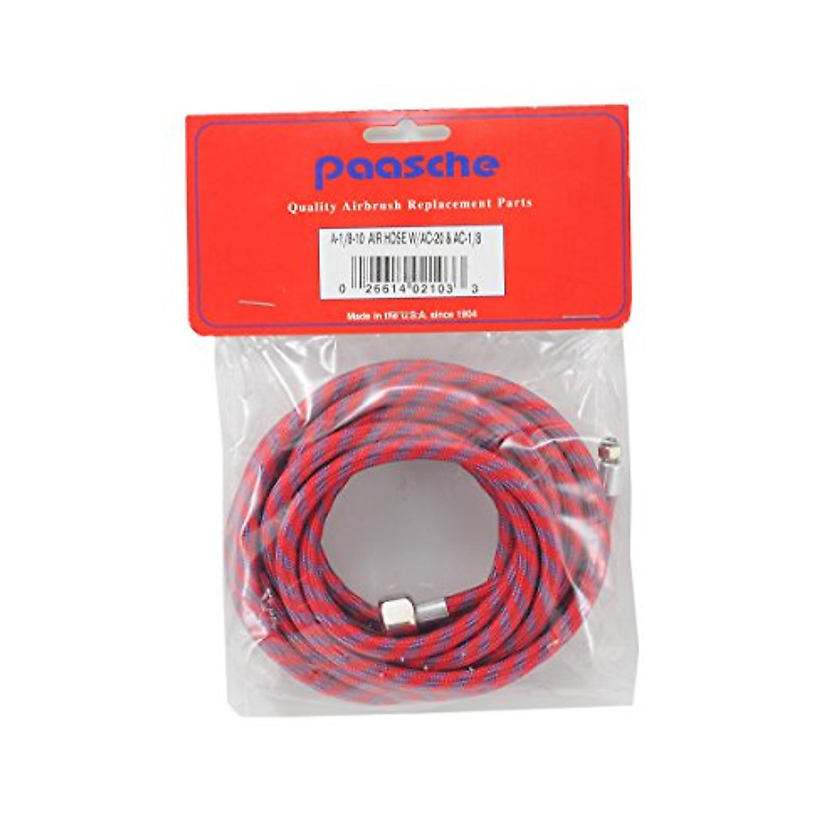 Paasche Airbrush Airbrush, 10' Nylon Braided Air Hose, Red & Black