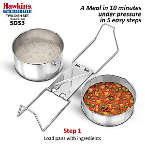 Hawkins Hevibase Aluminum Pressure Cooker 3 liter, with Two-Dish Stainless Steel Set