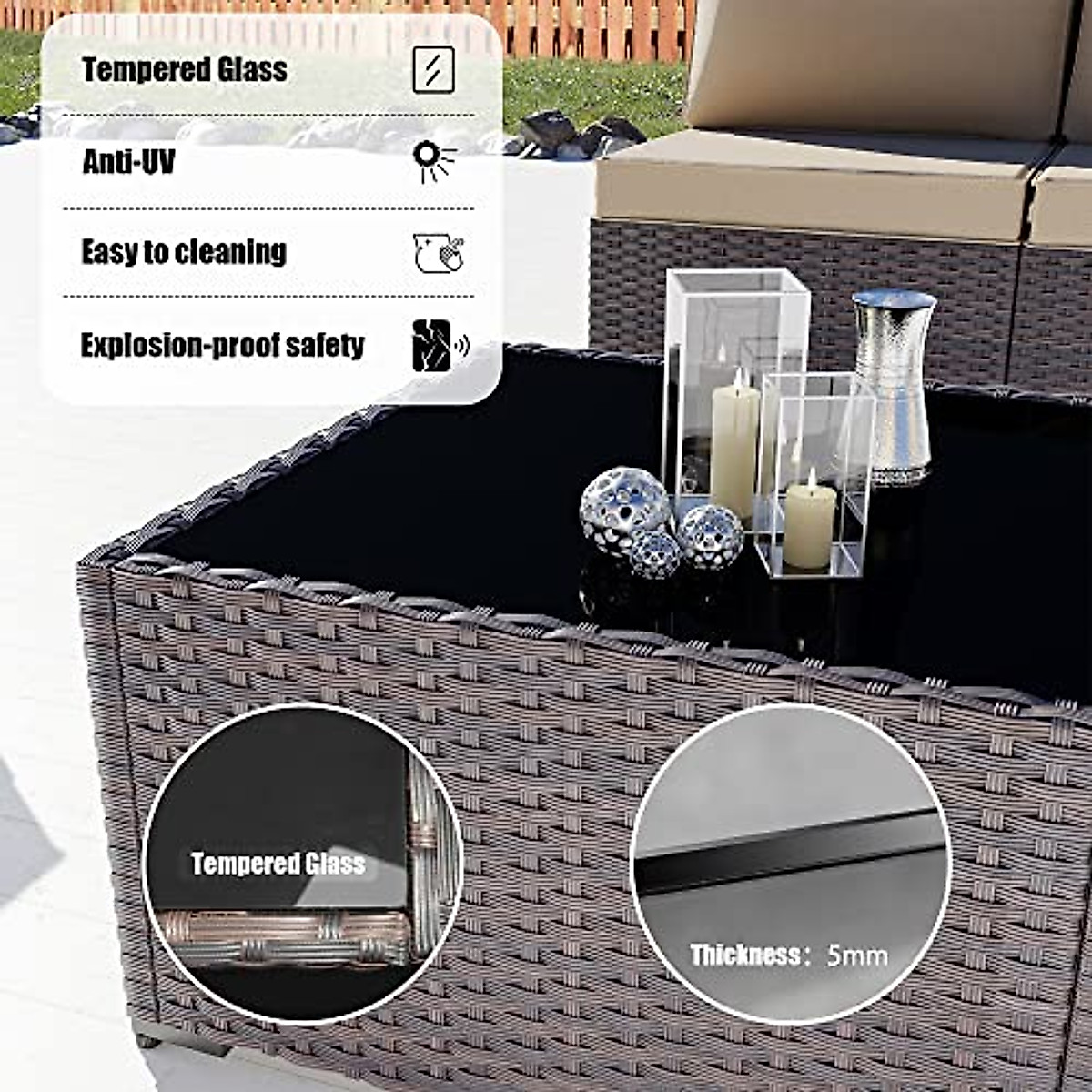 Piltwoff 7 Pieces Wicker Patio Conversation Sets,Modern Outdoor Sectional Furniture Patio Sets All-Weather for Backyard, Balcony(Brown)