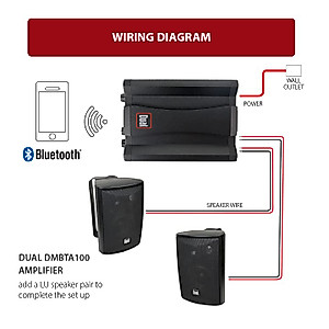 Dual Electronics LU43PB 3-Way High Performance Outdoor Indoor Speakers with Powerful Bass & Dual Electronics DBTMA100 Micro Wireless Bluetooth 2 Channel Stereo Class-D Amplifier