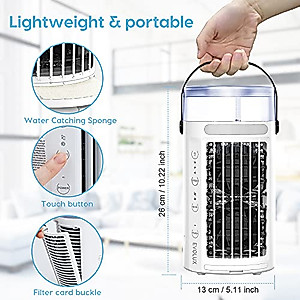 Small Portable Air Conditioners for Car, 400 ML Mini Personal Portable Water Air Cooler with 7 Color LED Light, White AC Fans that Blow Cold Air Rechargeable