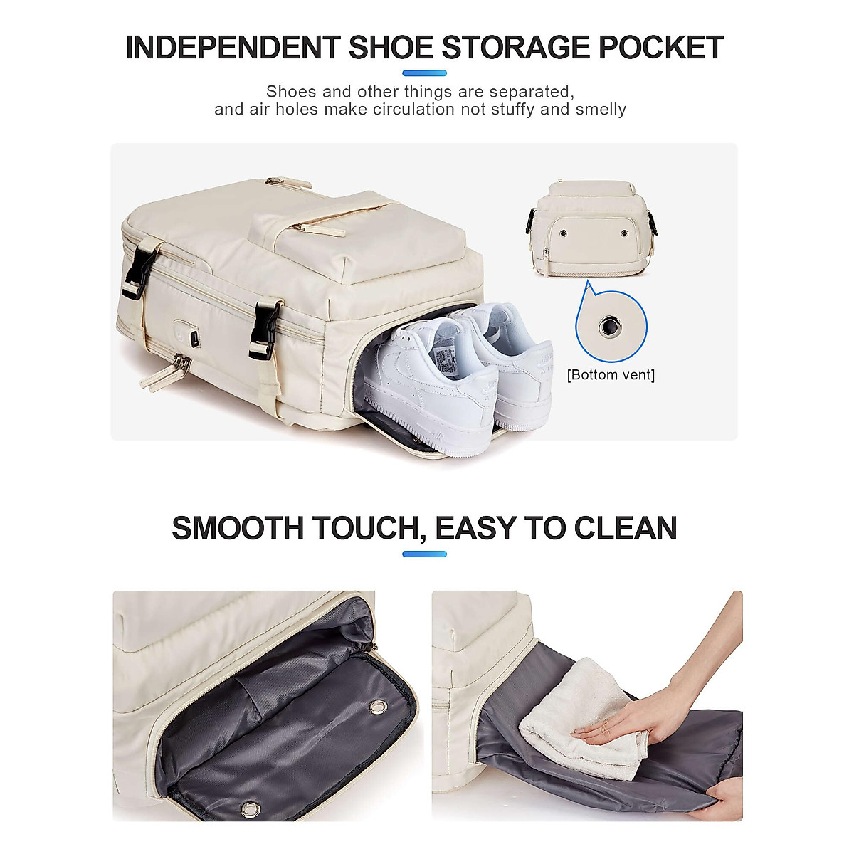 VGCUB Carry on Backpack,Large Travel Backpack for Women Men Airline Approved Gym Backpack Waterproof Business Laptop Daypack,Beige