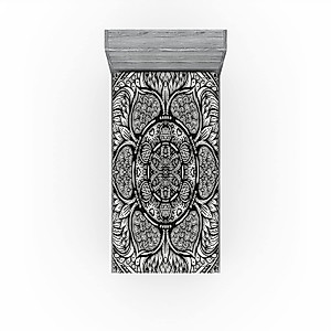 Ambesonne Ethnic Fitted Sheet, Mandala Inspired Art Hand Drawn Paisley Pattern Boho Native, Bed Cover with All-Round Elastic Deep Pocket for Comfort, Twin XL Size, Black and White