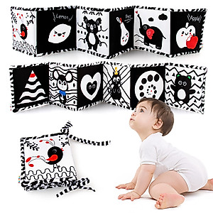 teytoy Black and White High Contrast Baby Book Infant Tummy Time Newborn Toys 0 3 Months Brain Development Stroller Toys Crinkle Folding Baby Soft Books Crib & Carseat Toys for Infants 0-6 Months