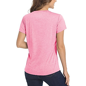 MAGCOMSEN Womens Running Shirts Short Sleeve Fitness Workout Athletic T-Shirt Hiking Shirts Dry Fit Jogging Shirts Pink Large