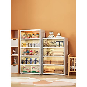 Plastic Storage Bins - 4 Clear Drawers Flip Open Storage Bins, Storage Drawer Organizer, Plastic Home Storage Organizer, Tall Standing Organizer Tower for Home, Closet, Bedroom, Bathroom, Office, Laundry, Kitchen, Craft Room, Nursery and School Dorm