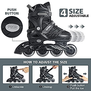 ITurnGlow Adjustable Inline Skates for Kids and Adults with Light up Wheels Beginner Skates Fun Illuminating Roller Skates for Kids Boys and Ladies