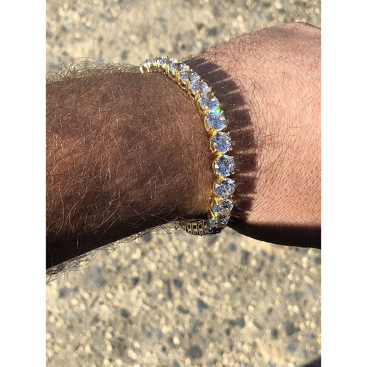 HarlemBling Real Solid 925 Sterling Silver Mens Or Womens Tennis Bracelet - 14k Yellow & Rose Gold Finish Over Solid 925 Silver - 3-6mm - 6-9" Iced Out One Row Bracelet (6, 3mm Silver)