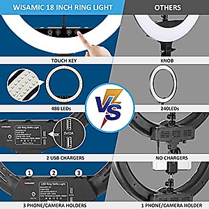 WISAMIC Ring Light Kit 18 inch with Stand and Phone Holder Bi-Color Dimmable 2800K-6000K LED Ring Light with Tripod and Remote for Camera Makeup Selfie YouTube Video Photography Shooting iPhone Vlog