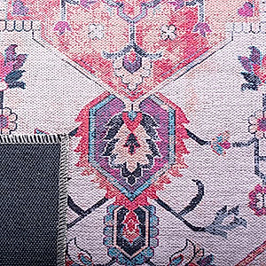 SAFAVIEH Serapi Collection Machine Washable 4' x 6' Ivory/Light Blue Boho Chic Oriental Medallion Living Room Bedroom Dining Area Rug