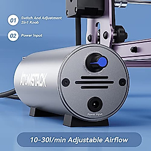 ATOMSTACK F30 Air Assist, Laser Engraver Laser Air Assist Pump with 2M Tube for ATOMSTACK X7 PRO/S10 PRO/A10 PRO/A5 PRO, Remove Smoke Dust, Cleaner Cutting Object Edges with Airflow 10-30L /Min