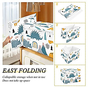 SUABO Dinosaur Cartoon Funny Dinosaur Storage Bin with Lid Large Oxford Cloth Storage Boxes Foldable Home Cube Baskets Closet Organizers for Nursery Bedroom Office