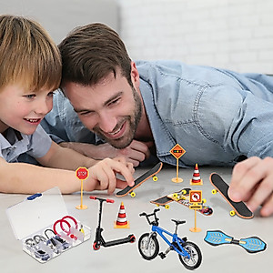 55 Pcs Mini Finger Toys Finger Skateboards Finger Bikes Finger Scooter Finger Pants Mini Swing Board Bicycle Lock Finger Replacement Wheels Tools Traffic Signs for Movement Party Favors Accessories