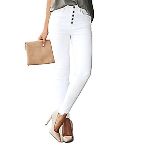 Allimy Women High Rise Stretch Jeans High Waist Ripped Distressed Ankle Skinny White Size 8