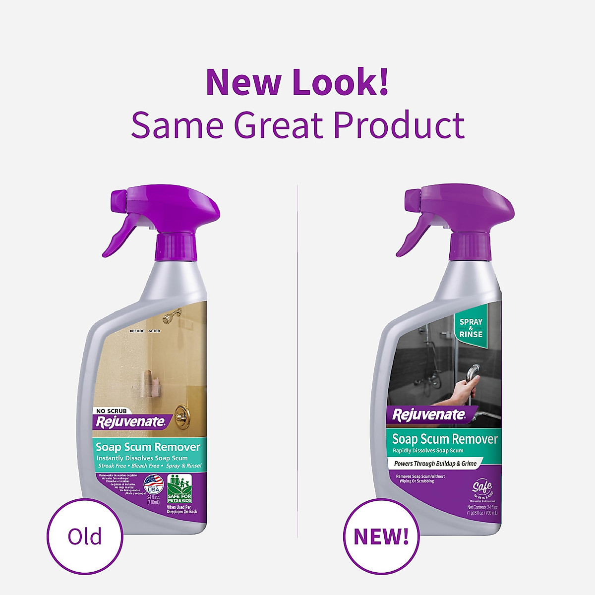 Rejuvenate Scrub Free Soap Scum Remover Shower Glass Door Cleaner Works on Ceramic Tile, Chrome, Plastic and More 24oz