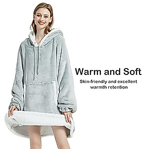 softan Blanket Hoodie, Oversized Sherpa Fleece Wearable Blanket for Women & Men, Super Warm and Cozy Plush Flannel Hooded Blanket, Sweatshirt Gift with Giant Pocket, One Size Fits All, Grey