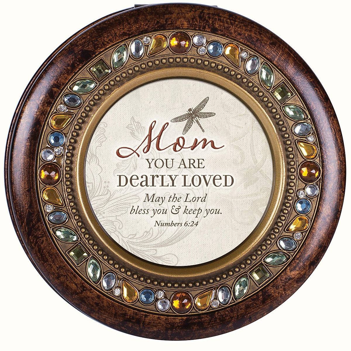 Cottage Garden Mom You are Dearly Loved Amber Earth Tone Jeweled Round Music Box Plays How Great Thou Art