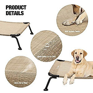 Veehoo Curved Cooling Elevated Dog Bed, Black Frame Outdoor Raised Dog Cot, Chew Proof Pet Bed with Washable & Breathable Textilene Mesh, Non-Slip feet for Indoor & Outdoor, X Large, Beige Coffee