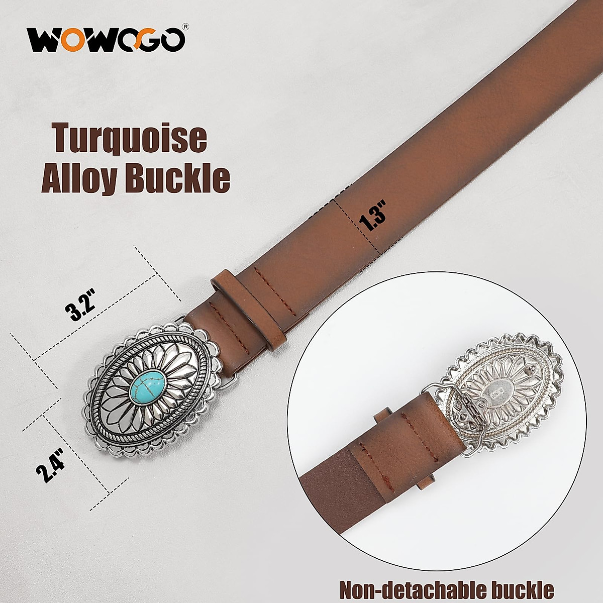 WOWOGO Turquoise Concho Western Leather Belts for Women Cowgirl Cowboy Country Fashion Belt for Jeans Dress