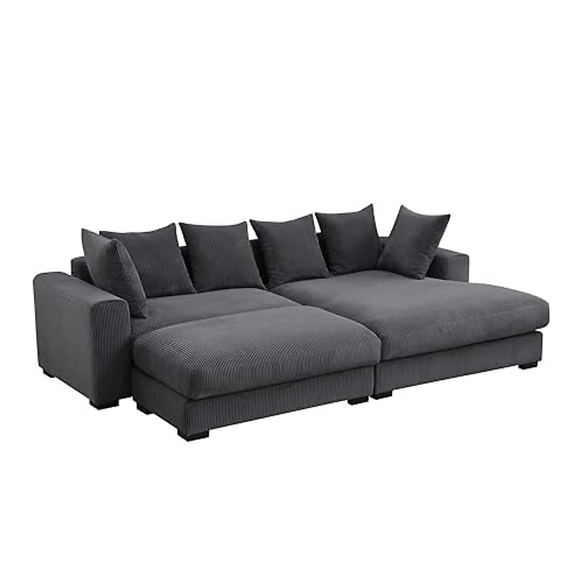 Oversized 3-Piece Right Facing Sectional Sofa Couches W/Ottoman for Living Room, 109.75-Inch L Shaped Corduroy Upholstered Convertible Sofa&Couch with Left Chaise Daybed and 6 Pillows