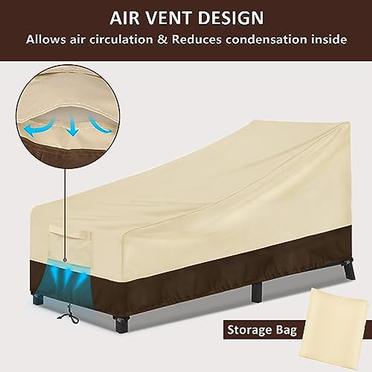 Wanocean Chaise Lounge Cover Outdoor Waterproof, Lounge Chair Cover for Patio Furniture Heavy Duty, UV & Fade Resistant, All Weather Protection