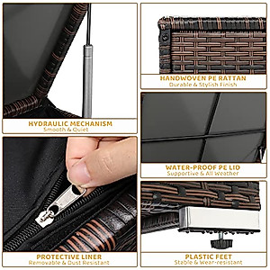 Outvita Outdoor Wicker Storage Box, 88Gal Square Patio Deck Storage Bin for Outside & Home Cushions, Towels, Toys, Gardening Tools