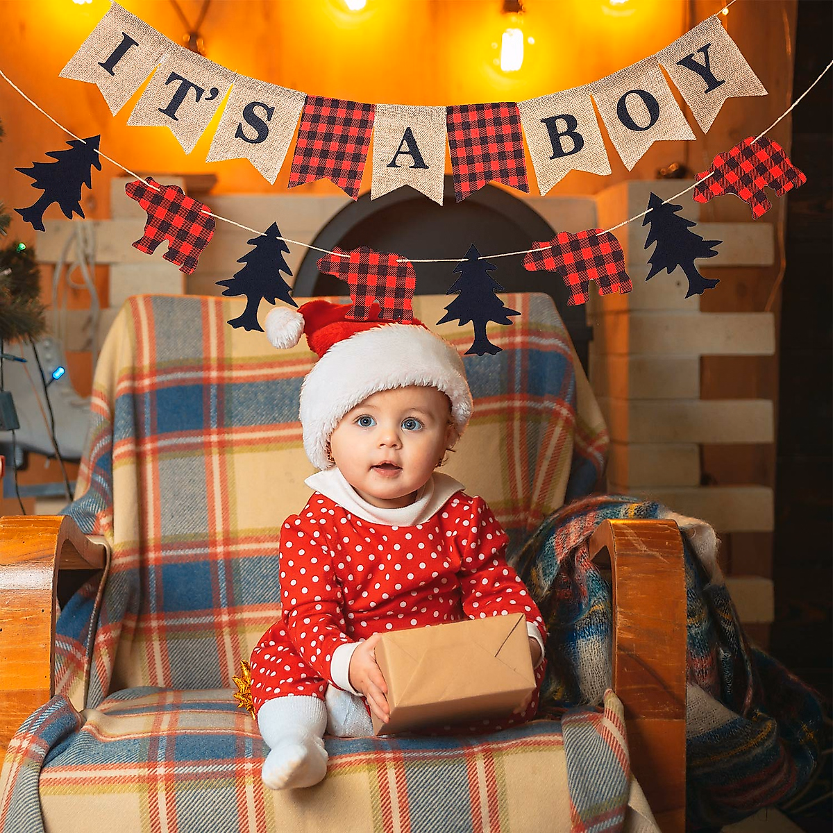 Boao 3 Pcs Lumberjack Birthday Party Banner Lumberjack Theme Christmas Baby Shower Decor It's a Boy Banner Camping Bear Garland Buffalo Plaid Woodland Banner for Hunting Party Backdrop Supplies