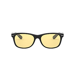 Ray-Ban RB2132F New Wayfarer Low Bridge Fit Square Sunglasses, Black/Yellow, 55 mm
