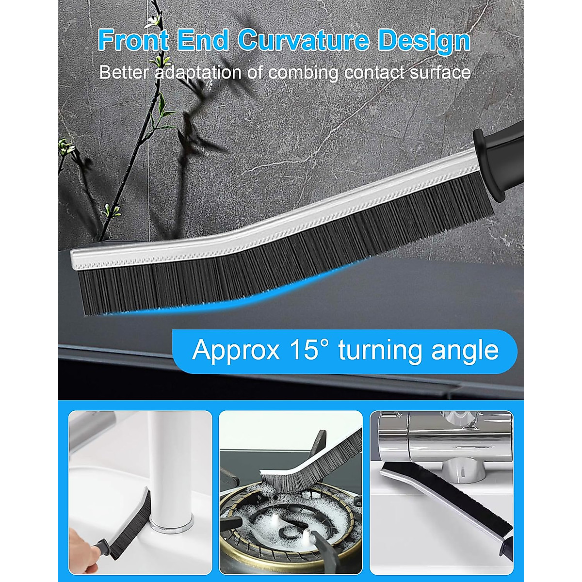 CODOGOY Crevice Cleaning Brush 3 Pack Multifunctional Gap Cleaning Brush Tool Bathroom Gap Brush Grout Cleaner Brush Hard Bristle Crevice Black Cleaning Brush