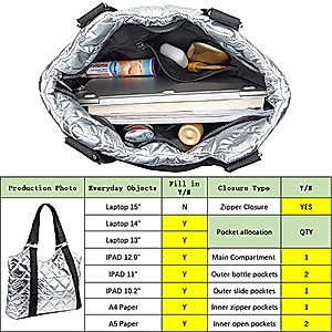 big Quilted Padding Tote Handbags Women Lightweight Padded Nylon Large Puffy Puffer purse Bag Multi Pockets shoulder bag