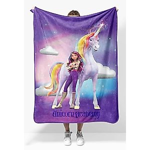 Unicorn Academy Sophia and Wildstar Plush Throw Blanket for Girls - Measures 46 x 60 Inches, Super Soft Lightweight Fleece Kids Bedding