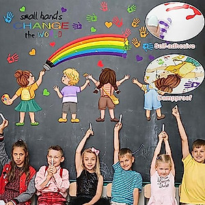 2Pcs Rainbow Wall Decals, Wall Stickers for Kids Inspirational Quotes Small Hands Change The World Playroom School Classroom Nursery Preschool Wall Stickers Girls Bedroom Wall Stickers Decor