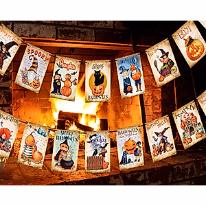 20 Pcs Vintage Halloween Garland Hanging Victorian Style Card Vintage Banner Decor, Halloween Wall Hanging Banner with Rope Halloween Card for Party Indoor Outdoor Decorations (Pumpkin Style)