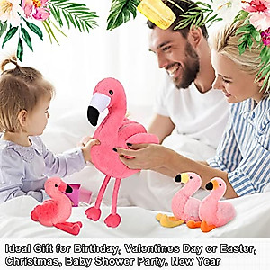 Skylety 18 Inches Flamingo Stuffed Animal with 4 Babies Flamingo Plush Toys Inside Zippered Tummy Pink Mommy Flamingo Toy Stuffed Animals for Birthday Party Decorations