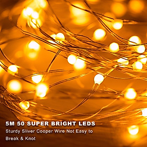 Fairy Lights Battery Operated 2 Pack 16.4Ft 50 LEDs Silver Copper Wire Twinkle String Lights for Halloween Christmas Bedroom Indoor Outdoor Wedding Dorm Parties Holiday Yard Decorations (Warm White)