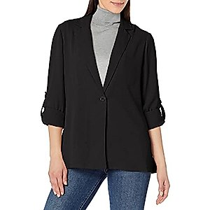 Adrianna Papell Women's Roll Sleeve One Button Blazer, Black, S