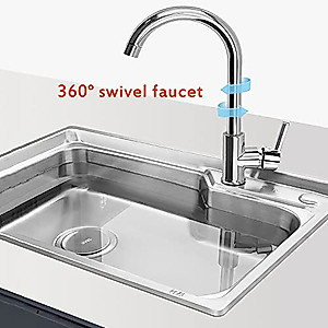 Single Bowl Prep Kitchen Sink, 24x17in, 25x17in, 26x18in, 29x18in Drop-in Stainless Steel Sink for Garage Restaurant Bar, with Drain and Faucet (Color : Hot and Cold Water Faucet, Size : 24x17in)
