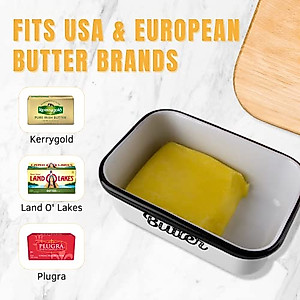 Granrosi Ceramic Butter Dish with Lid for Countertop, Butter Keeper, Butter Holder, Butter Container for Fridge, Butter Dishes, Covered Butter Dish - Farmhouse Butter Dish with Wooden Lid - White