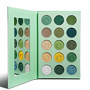 Afflano Green Eyeshadow Palette, Green Glitter Eyeshadow Highly Pigmented, Forest Emerald Green Christmas Makeup Palettes, Yellow Lime Grass Grinch Green Makeup Eye Shadow Pallet 15 Color