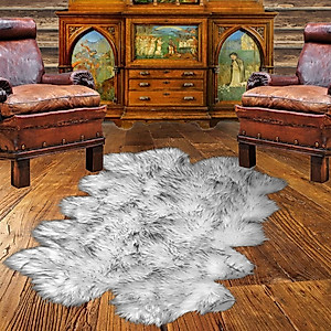 Fur Accents Plush Shag Sheepskin, Area Rug, Hide, Rich Color Toned Accent Rug, Luxury Soft Faux Fur Carpet, Hand Made USA, (60" 84" Black Tipped)