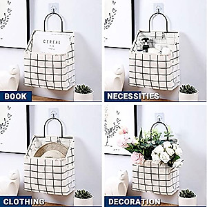 2Pcs Wall Hanging Storage Bag, Over The Door Organizer,Multifunctional Storage Shelves with Hook Pockets Cotton Linen Storage Basket Family Organizer Box Containers for Kitchen,Bedroom, Bathroom-Bag1