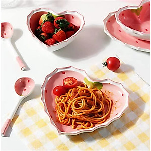 ENPAP Strawberry-shaped heart-shaped ceramic bowl, sturdy salad bowl, for cereals, salads, soups, salads and ceramic lettuce, for oatmeal, ceramic (pink)