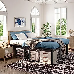 HAAGEEP 20 Inch Tall Platform Bed Frame King Size Metal Bedframe No Box Spring Needed Heavy Duty Mattress Frames High