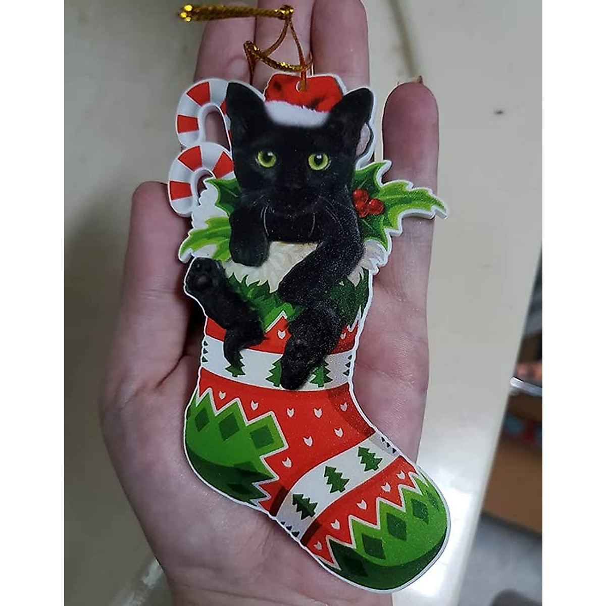Black Cat Funny Acrylic Ornament - Hilarious Sock Design - Dark Humor Christmas Tree Decoration - 2024 Kitten Christmas Ornament